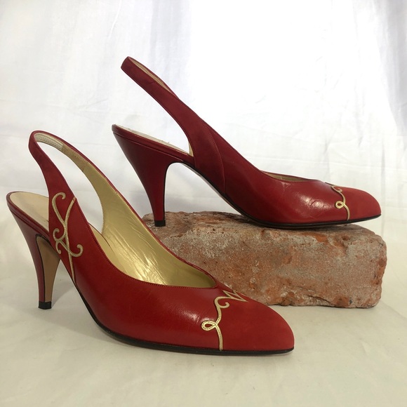 Bally | Shoes | Red Bally Sling Back Heels Made In Italy Holiday ...
